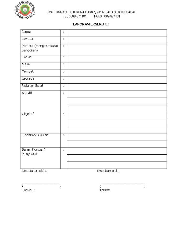 Borang Laporan Eksekutif | PDF
