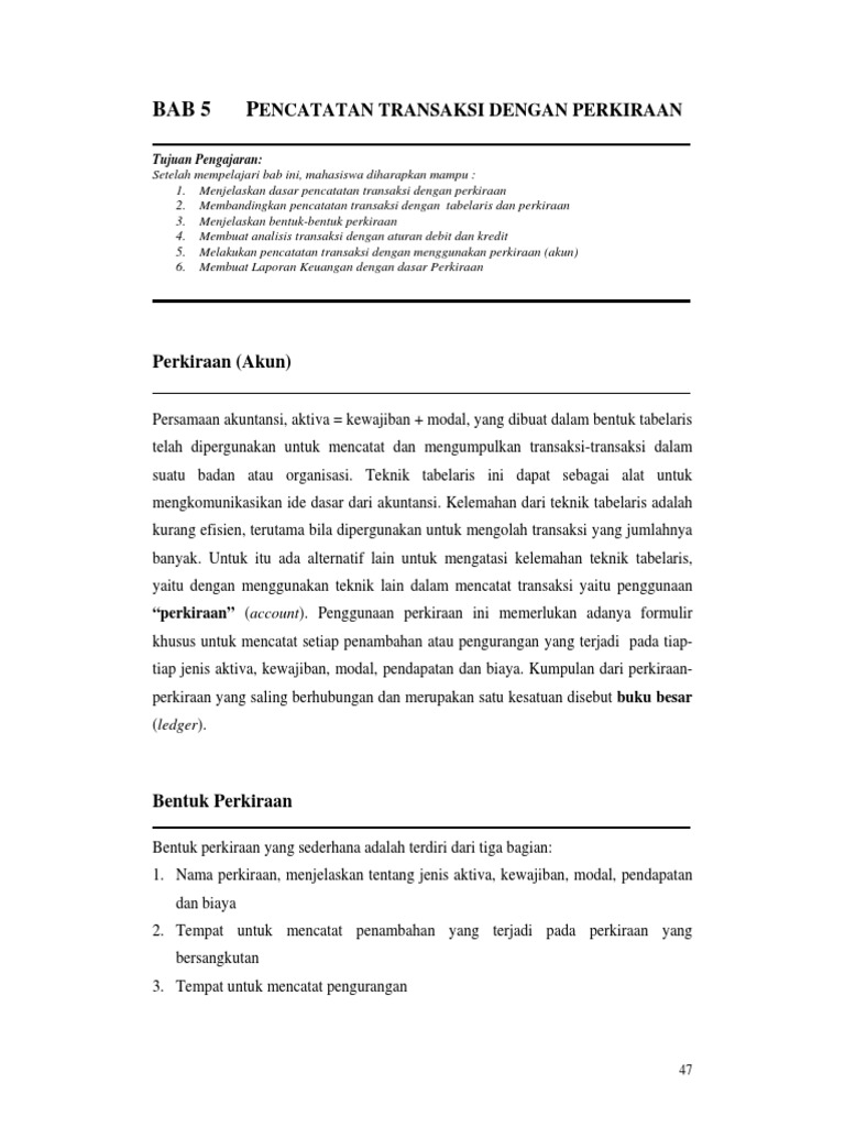 Bab 5 Pencatatan Transaksi Dengan Perkiraan | PDF | Pengelolaan Keuangan & Uang