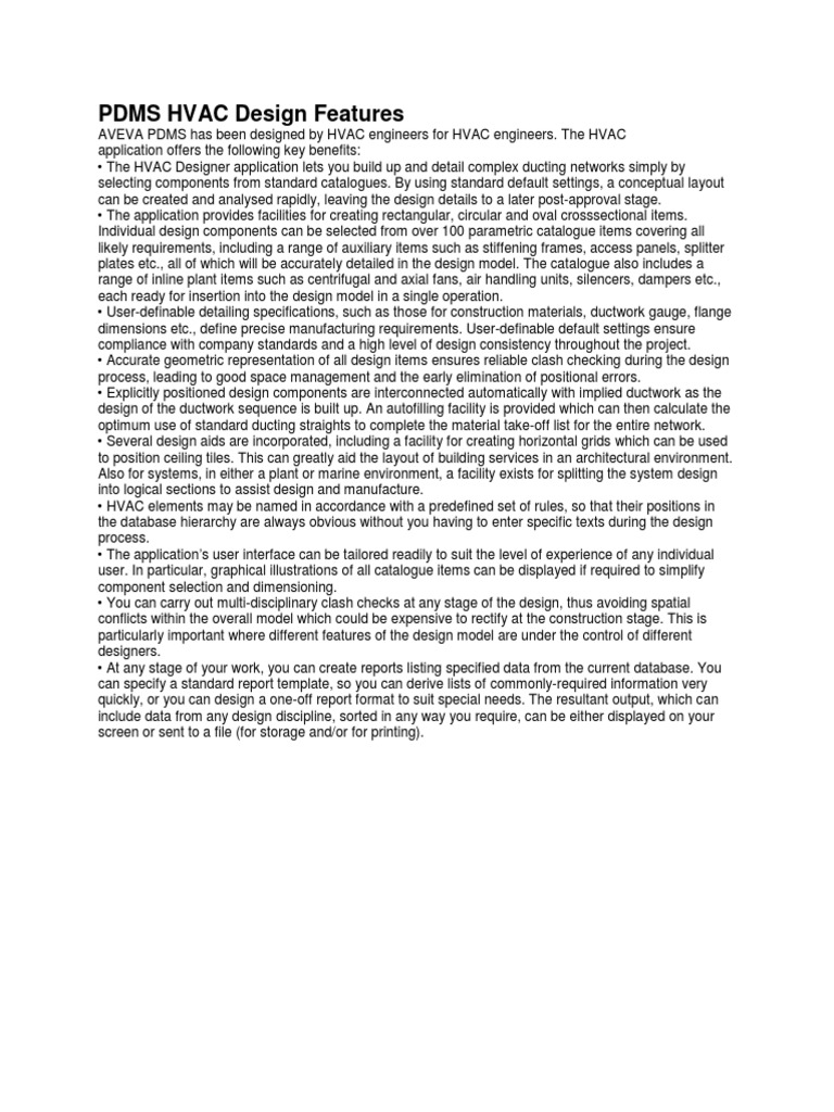 PDMS HVAC Design Features Overview | PDF | Duct (Flow) | Design