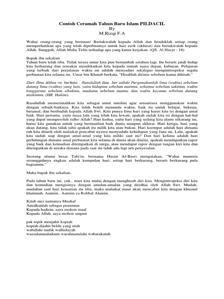 Contoh Ceramah Pildacil | PDF