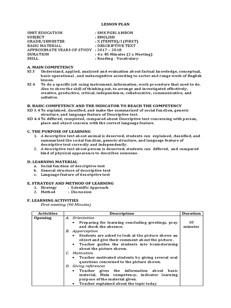 Lesson Plan | PDF | Lesson Plan | Cognition