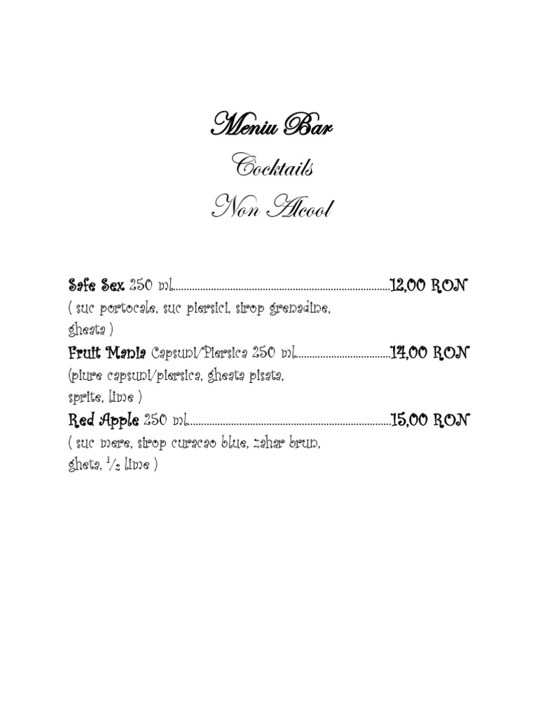 Meniu Bar | Download Free PDF | Alcoholic Drinks | Bartending
