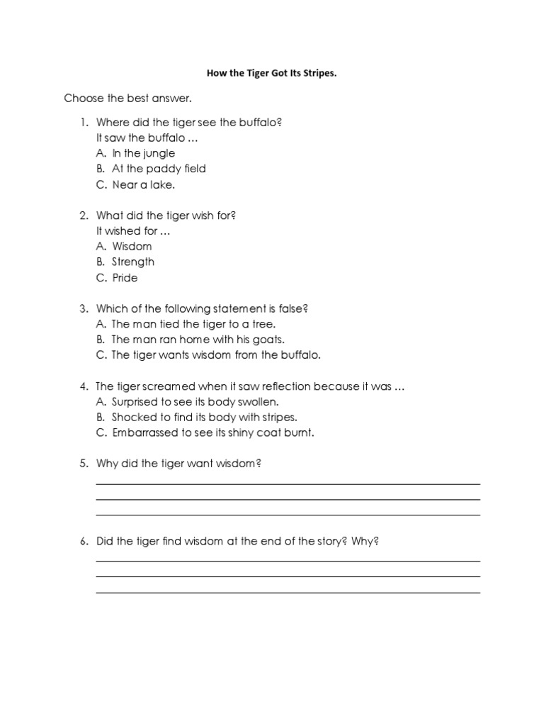 ExercisHow The Tiger Got Its Stripes | PDF