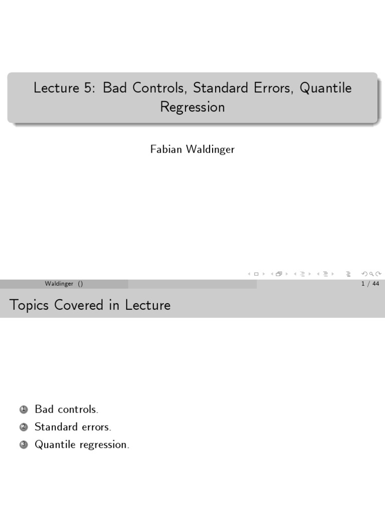 Lecture 5: Bad Controls, Standard Errors, Quantile Regression | PDF ...