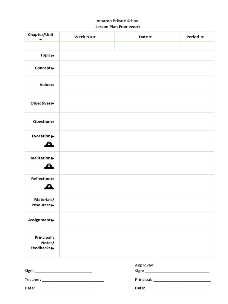 Lesson Plan Framework Chapter/Unit Week No Date Period : Amazon Private ...