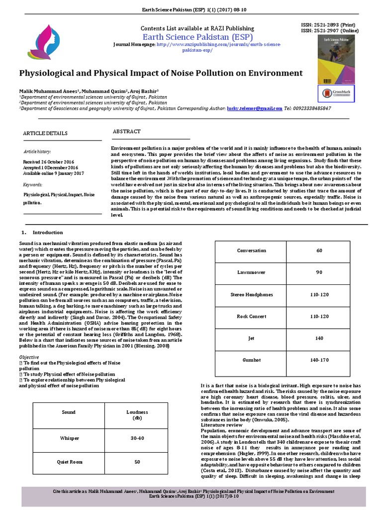 Physiological and Physical Impact of Noise Pollution On Environment ...
