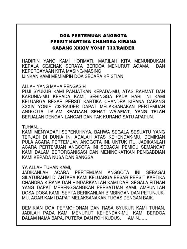 Doa Pertemuan Anggota Persit | PDF