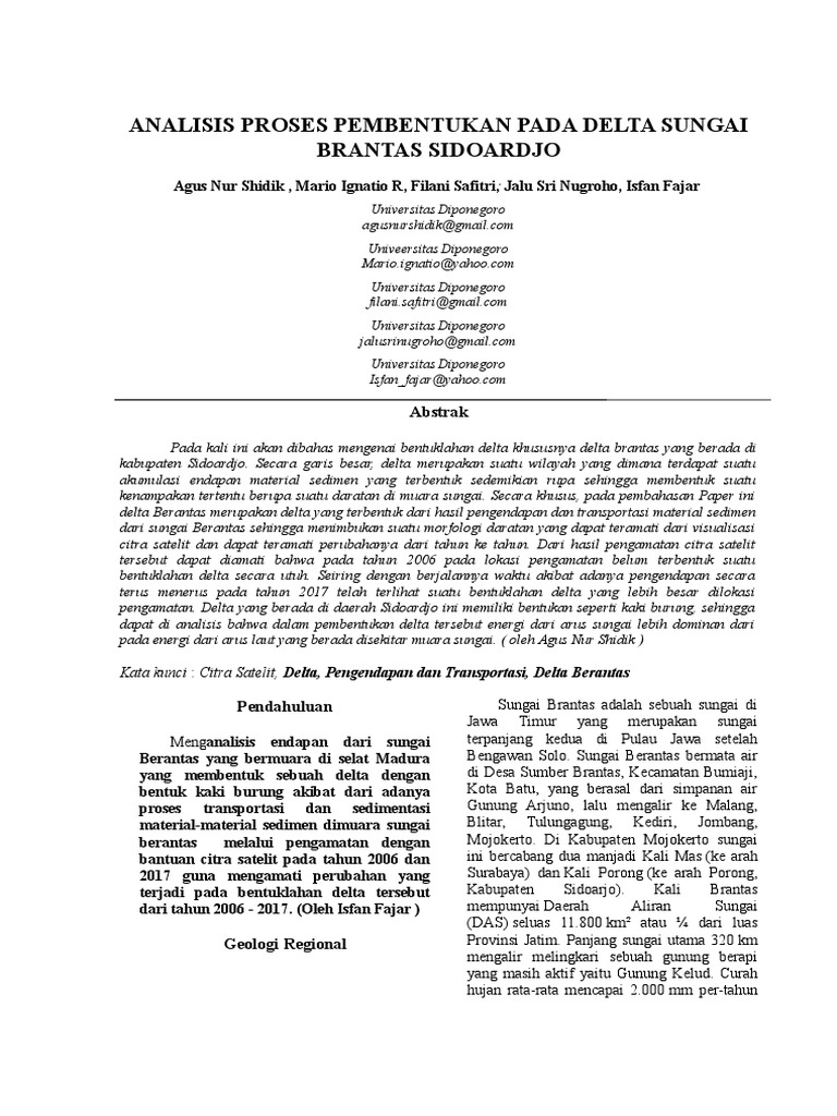 Paper Analisis Pembentukan Delta Brantas Sidoardjo | PDF