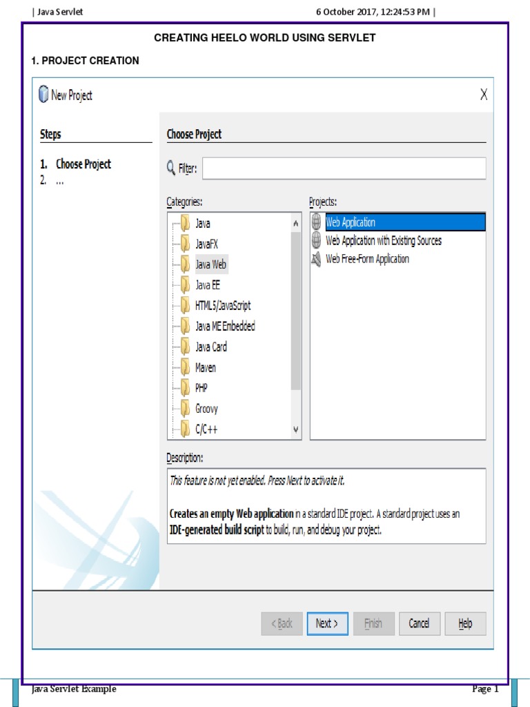 Creating Heelo World Using Servlet: 1. Project Creation | PDF | Java ...