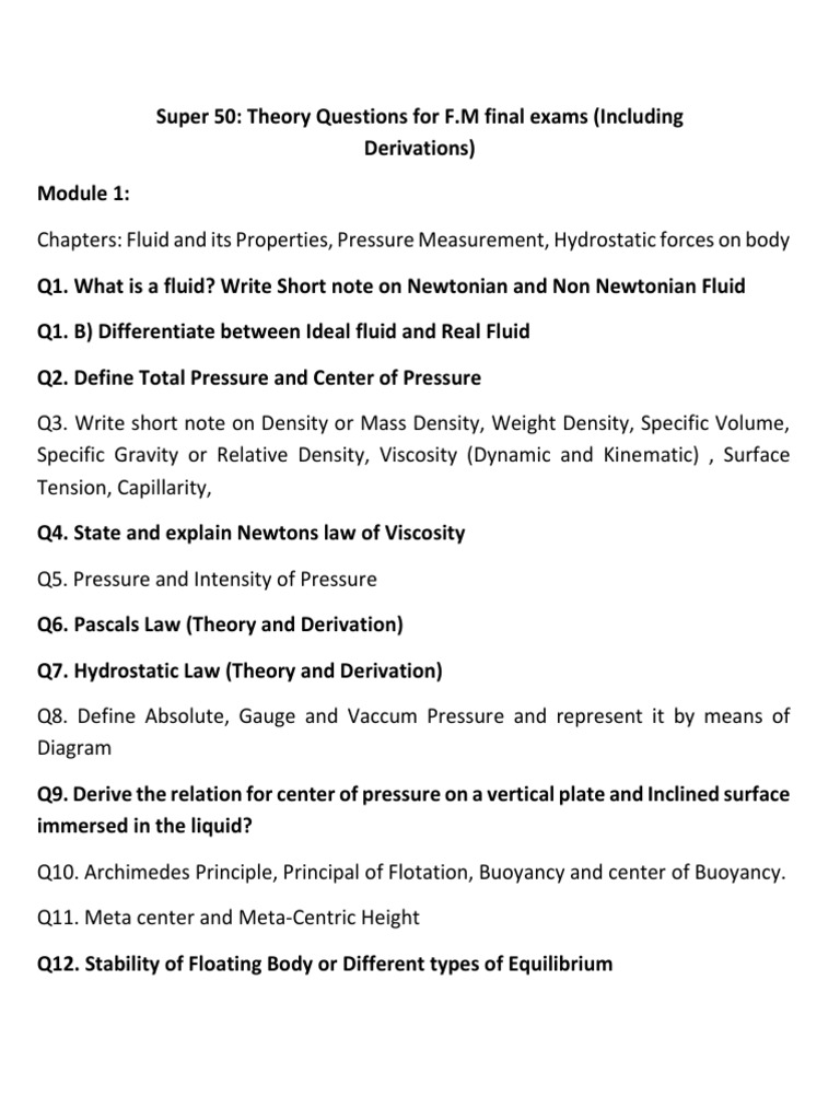 Fluid Mechanics IMP Theory Questions | PDF | Boundary Layer | Fluid Mechanics