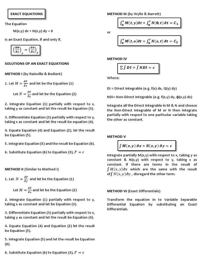 Exact Equations | PDF | Equations | Differential Equations