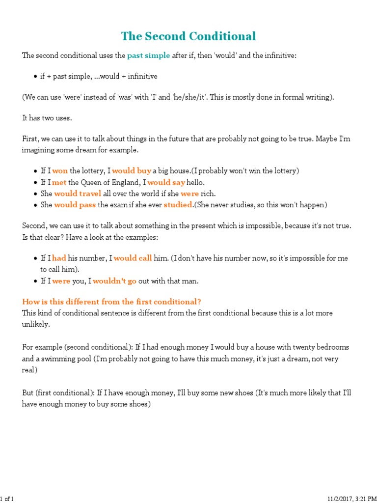 The Second Conditional Explained | PDF