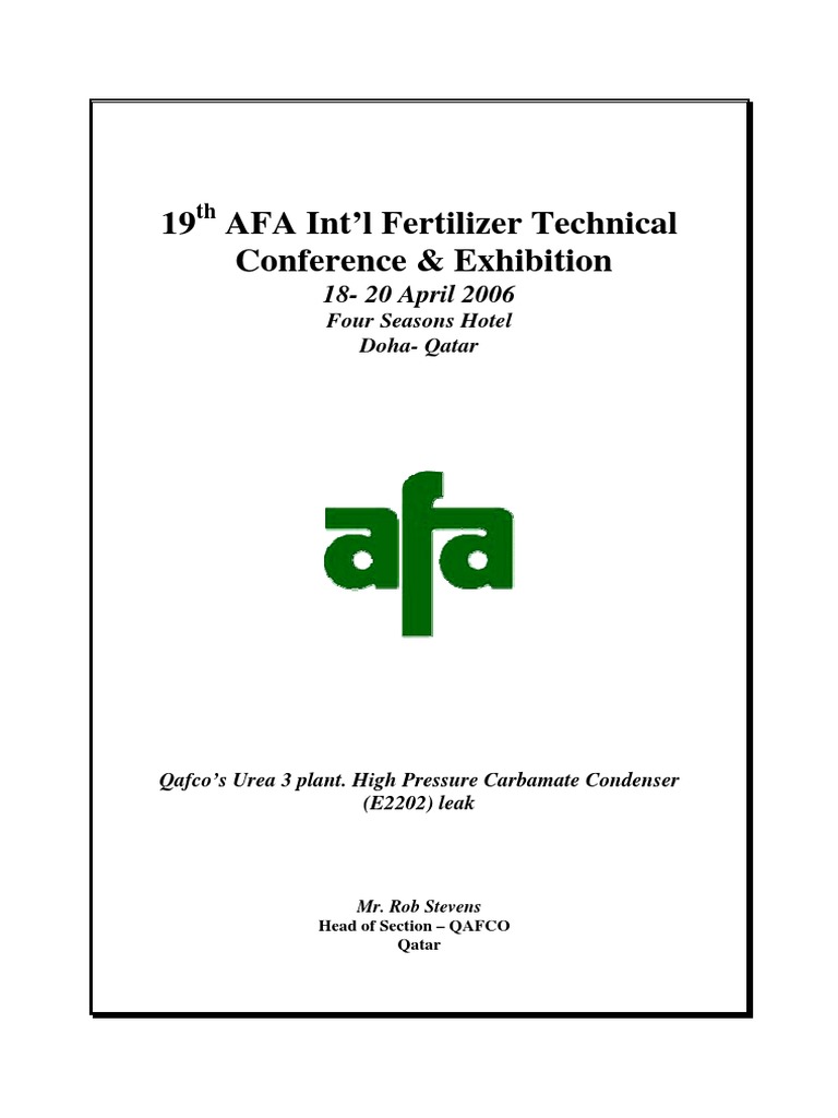 QAFCO Urea Plant Leak Analysis | PDF | Urea | Ammonia