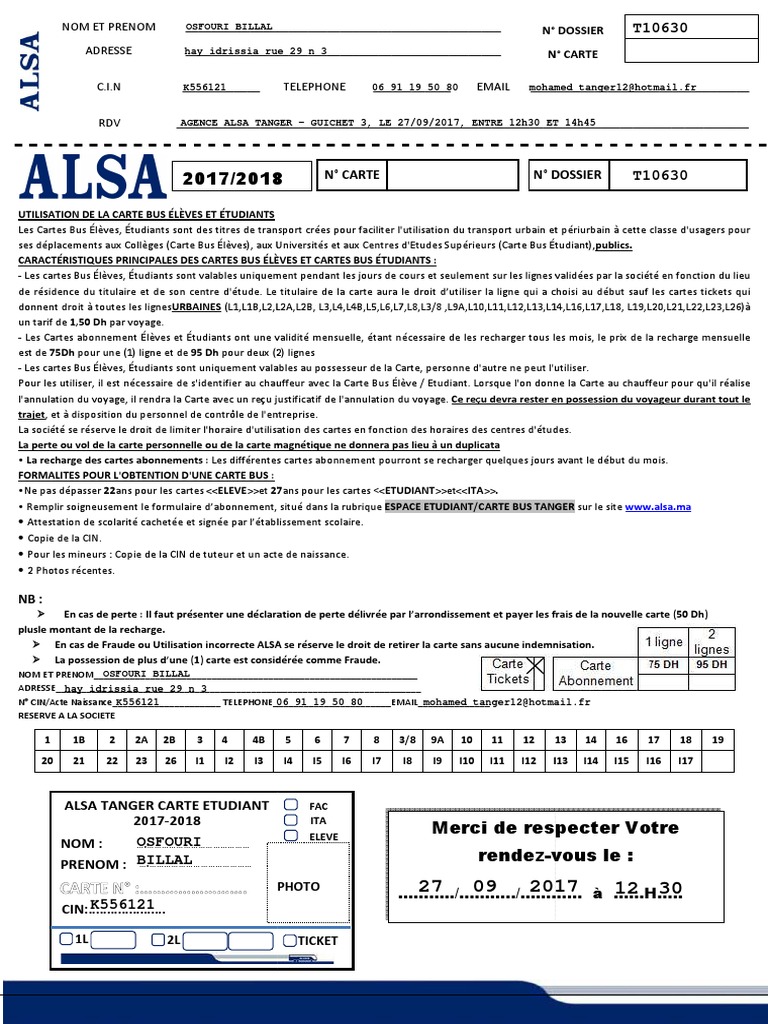 Carte Bus Étudiant ALSA Tanger 2023 | PDF | Véhicules commerciaux ...