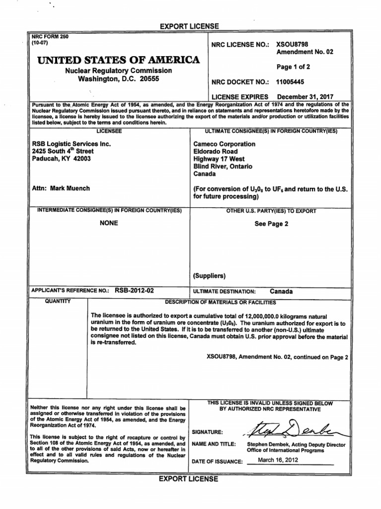 Read NRC license amendment
