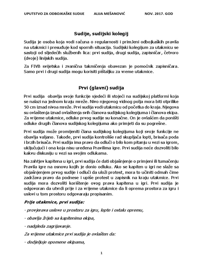 Uputstvo Za Odbojkaške Sudije | PDF