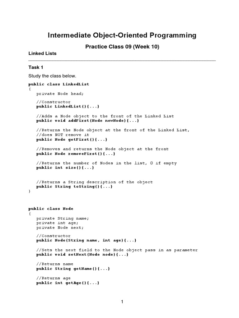 Intermediate Object-Oriented Programming: Practice Class 09 (Week 10) | PDF | Object (Computer ...