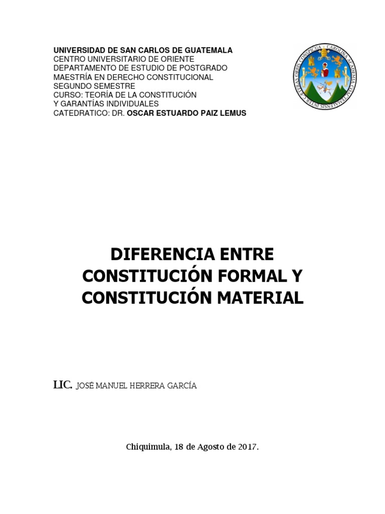 Diferencia Constitucion Formal y Material | PDF | Constitución | Guatemala