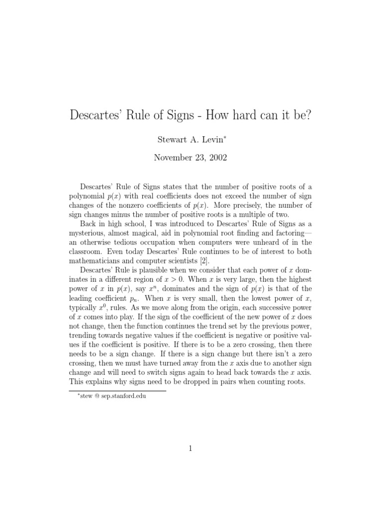 Descartes Rule of Signs PDF | PDF