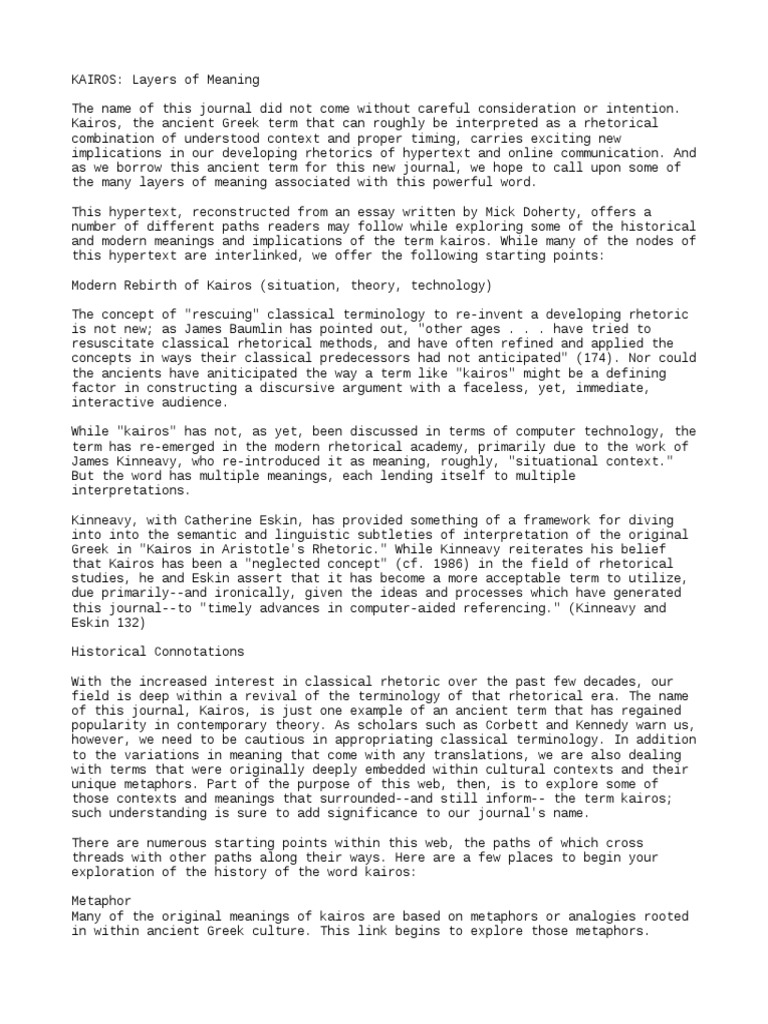 KAIROS: Layers of Meaning | Rhetoric | Epistemology | Free 30-day Trial ...