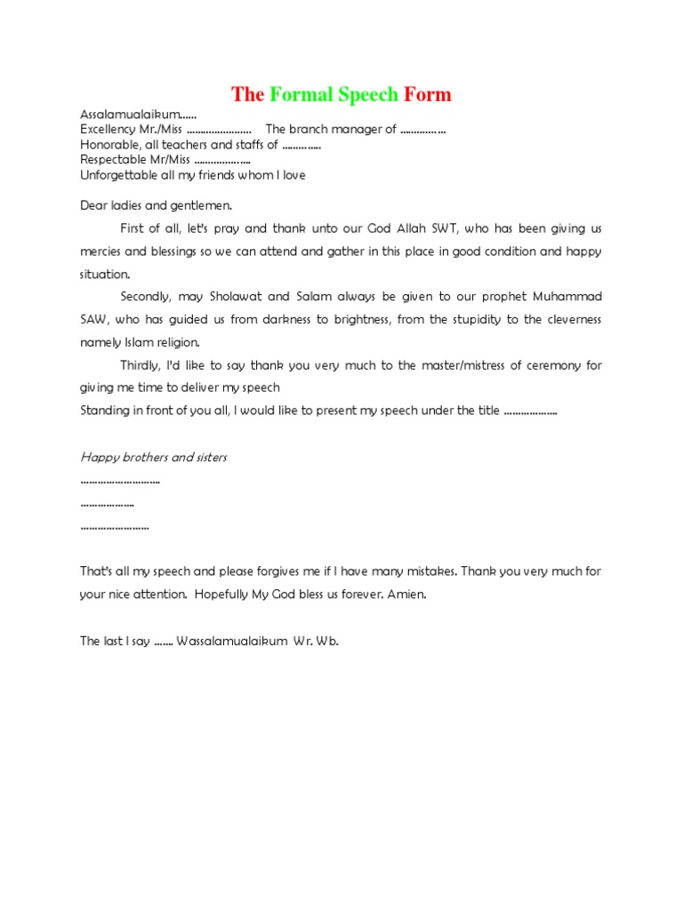 The Formal Speech Form | PDF