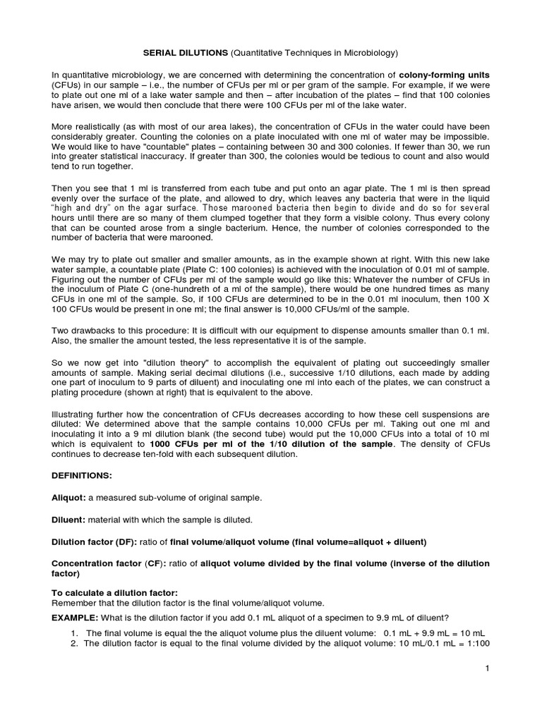 Serial Dilution Problems | PDF | Colony Forming Unit | Clinical Pathology