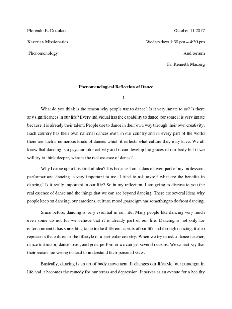 Phenomenological Reflection of Dance | PDF | Dances | Phenomenology ...