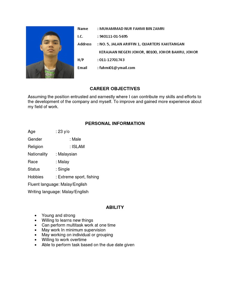 Resume Abang | PDF | Malaysia | Science