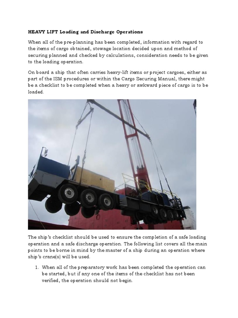 Heavy Lift Operations Checklist | PDF | Crane (Machine) | Vehicles