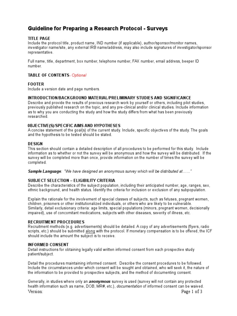 Survey Study Protocol | PDF | Informed Consent | Survey Methodology