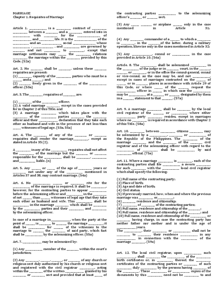 Overview of Marriage Requisites in Family Code | PDF | Marriage License ...