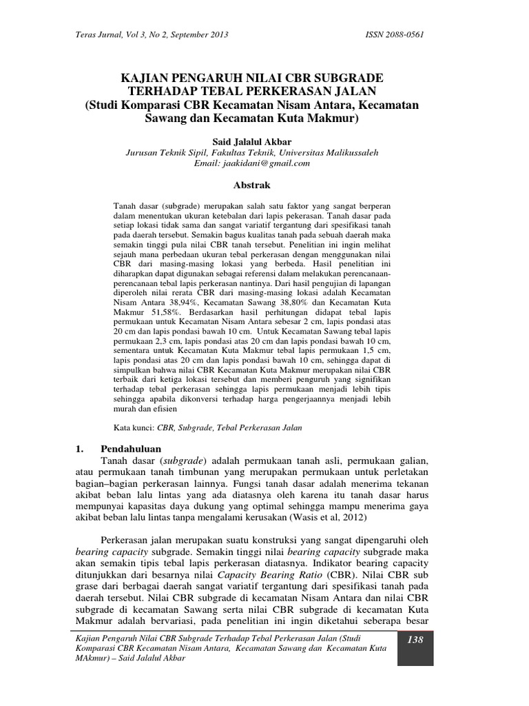 6 Sja Studi Komparasi Nilai CDR Sub Grade Terhadap Tebal Perkerasan PDF | PDF