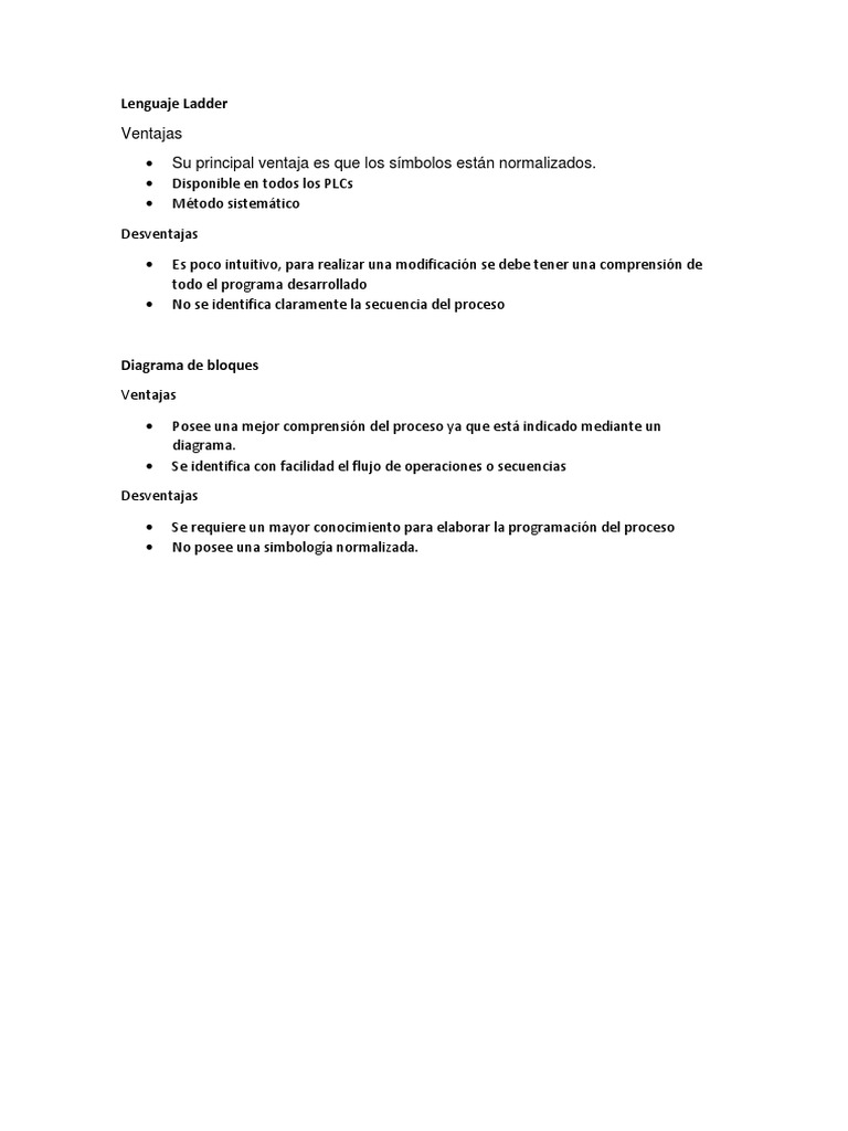 Lenguaje Ladder Ventajas y Desventajas | PDF