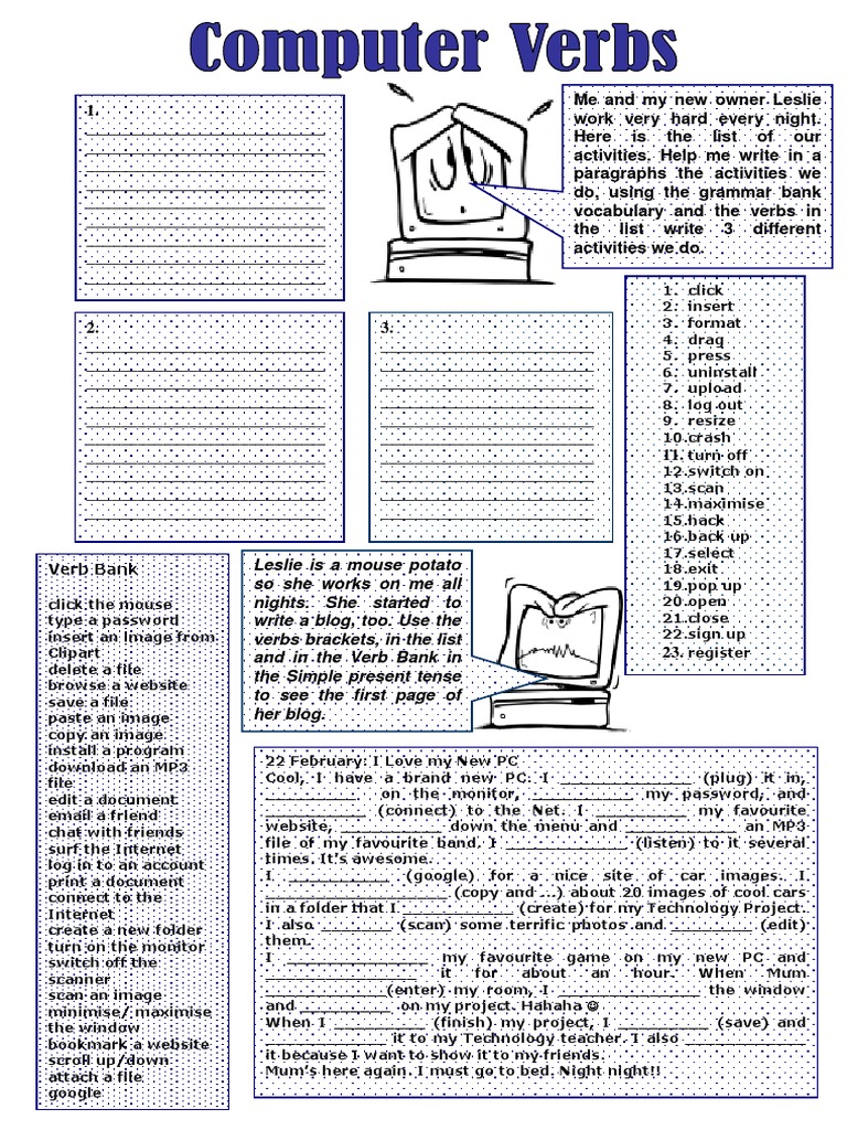 Computer Verbs Grammar Drills 217 | PDF | Image Scanner | Computing
