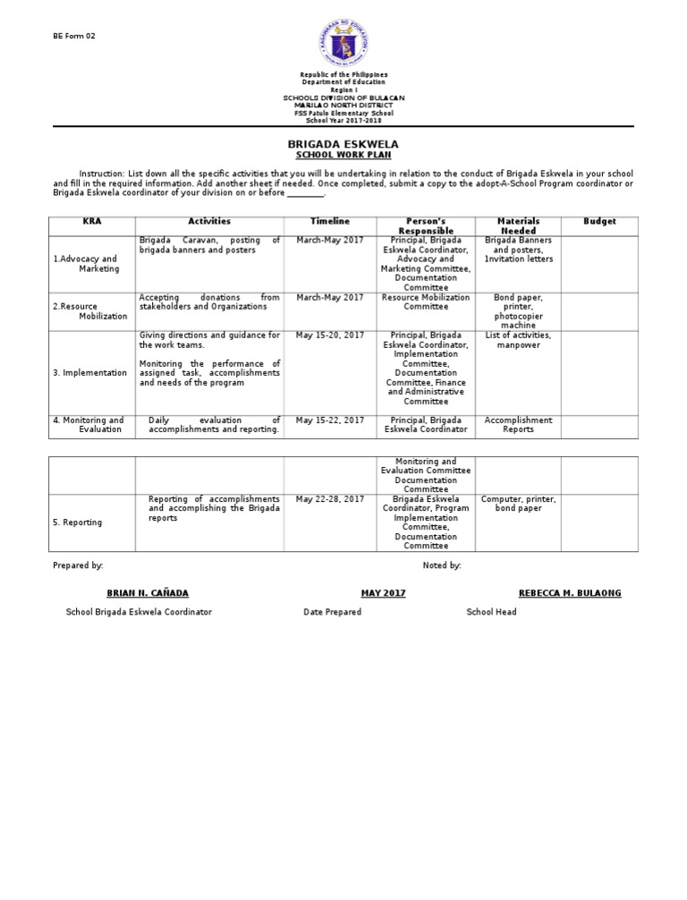 Be Form 2 School Work Plan | PDF | Business | Further Education