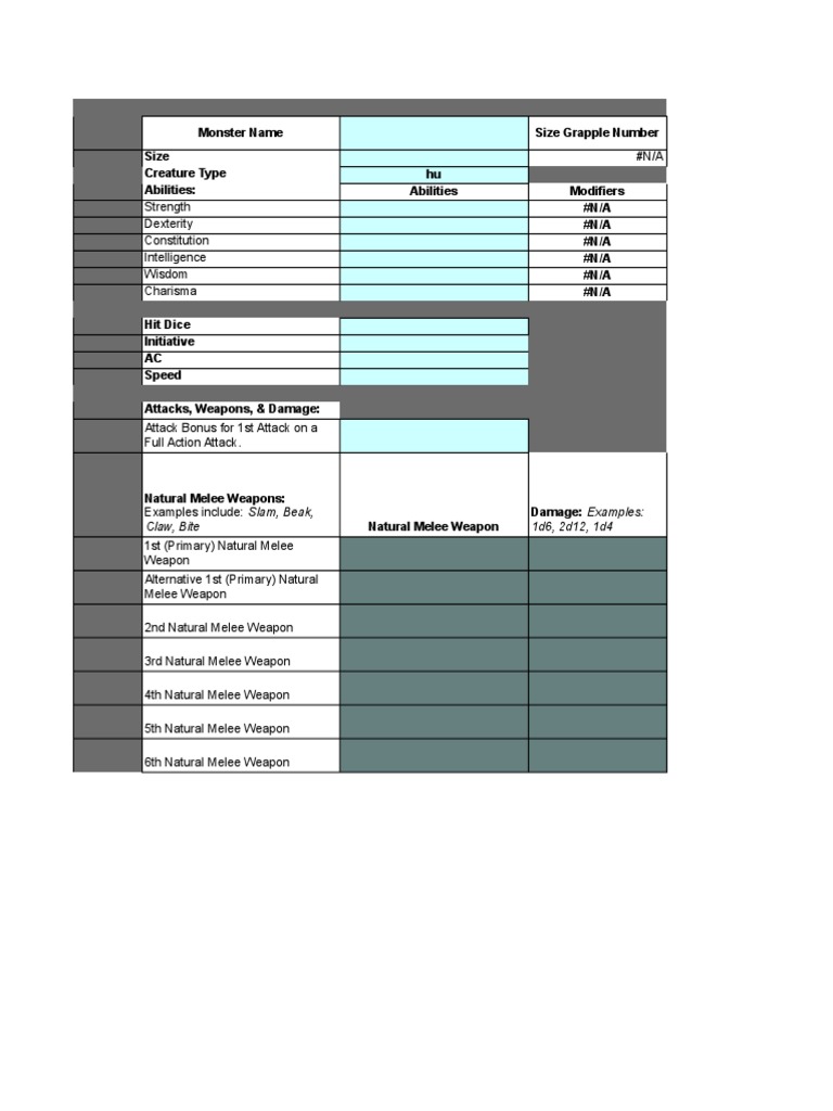 Template for Creating a Monster Stat Block | PDF | Tools | Military ...