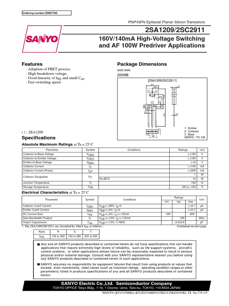 C2911-Sanyo Semicon Device | PDF | Bipolar Junction Transistor ...