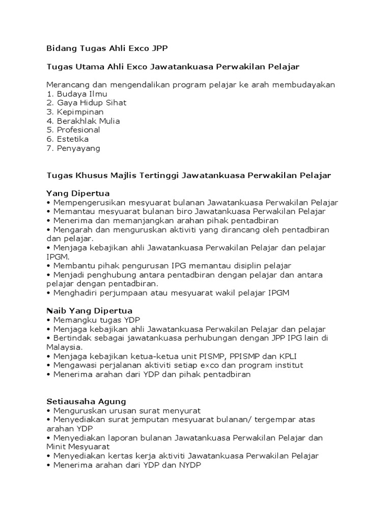 Bidang Tugas Ahli Exco JPP | PDF