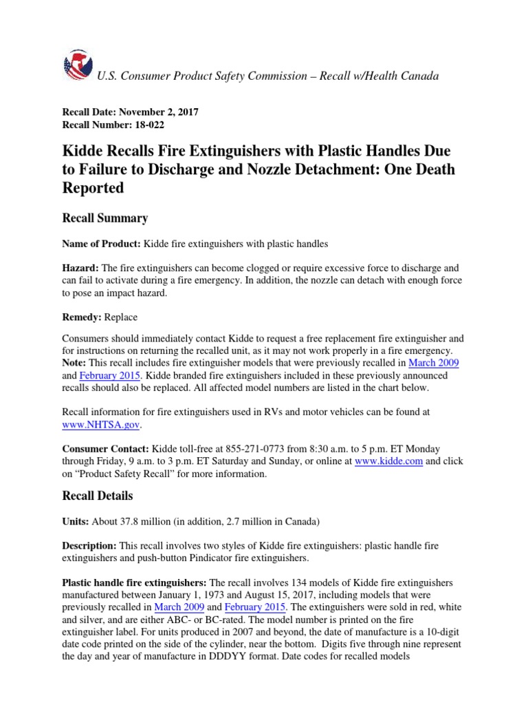 CPSC Kidde Recall Press Release | PDF | Business