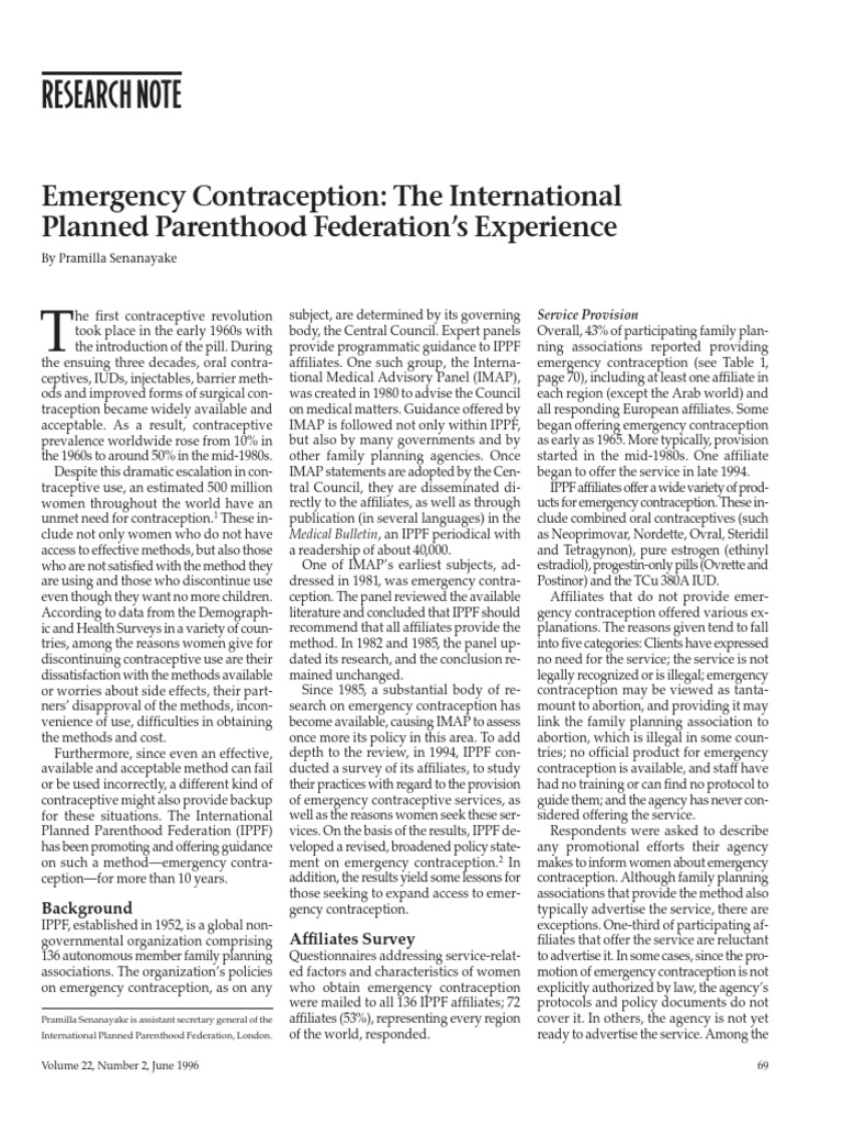 Research Note: Emergency Contraception: The International Planned ...