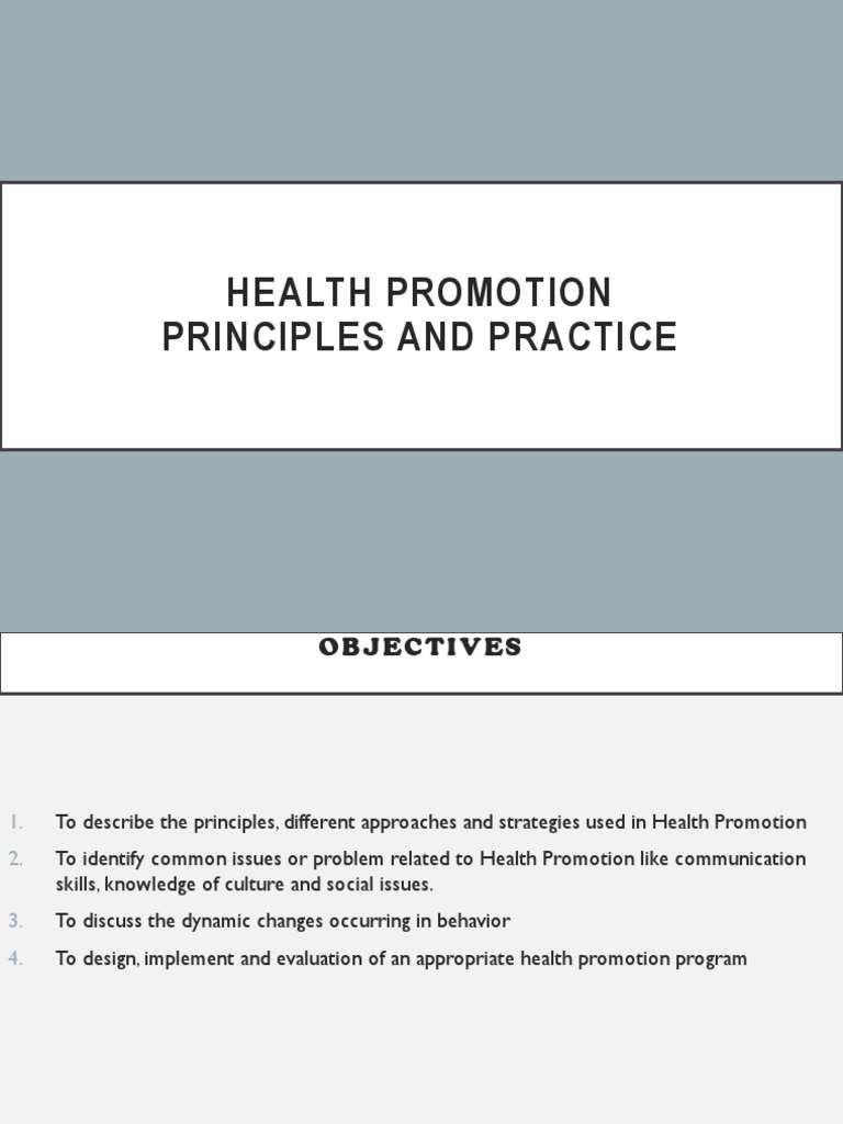 Principles of Health Promotion Strategies | PDF | Health Promotion ...