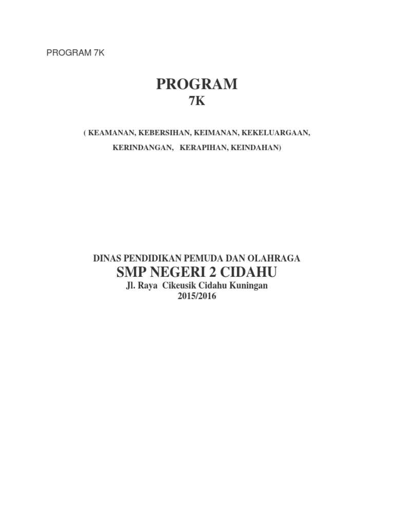 PROGRAM 7K MENJADI BUDAYA DI SEKOLAH | PDF