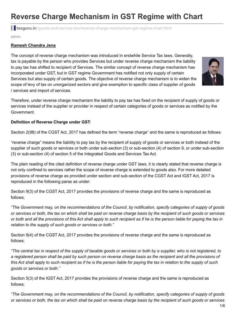 Reverse Charge Mechanism in GST Regime With Chart | PDF | Invoice ...