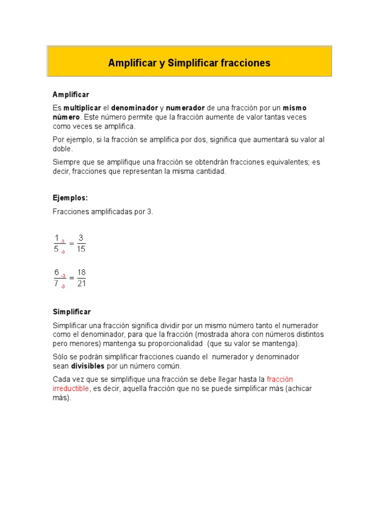 Amplificacion y Simplificacion de Fracciones | PDF | Fracción (Matemáticas) | Factorización