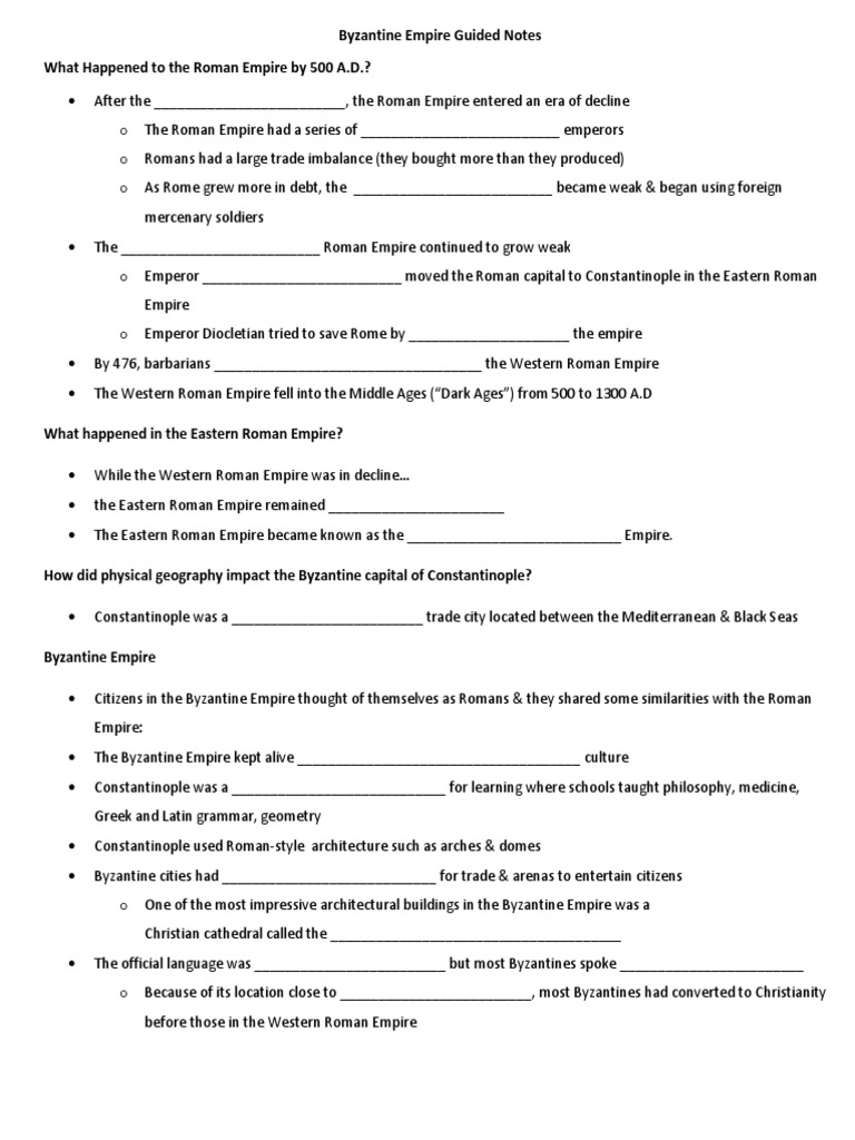 byzantine empire guided notes | Byzantine Empire | Roman Empire | Free ...