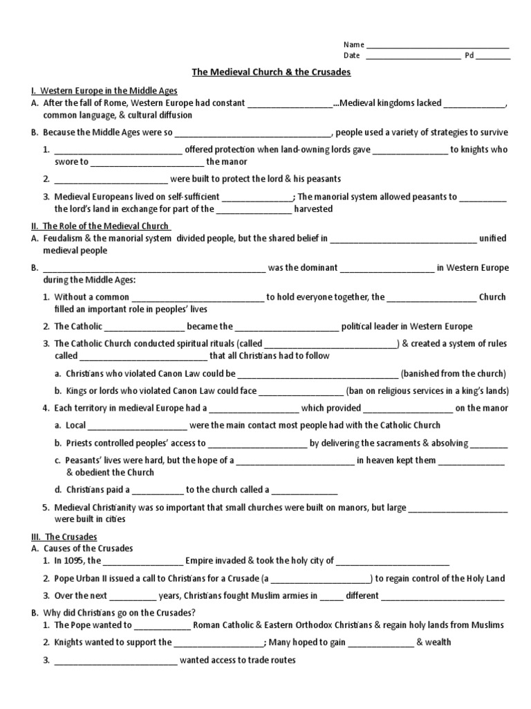 The Crusades Note Taking Guide | PDF | Crusades | Middle Ages