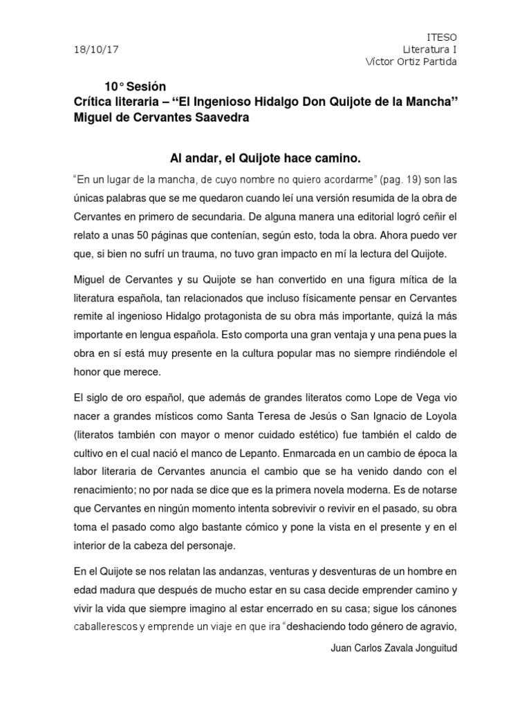 SESIÓN 10 - Don Quijote | PDF | Don Quijote | Miguel De Cervantes