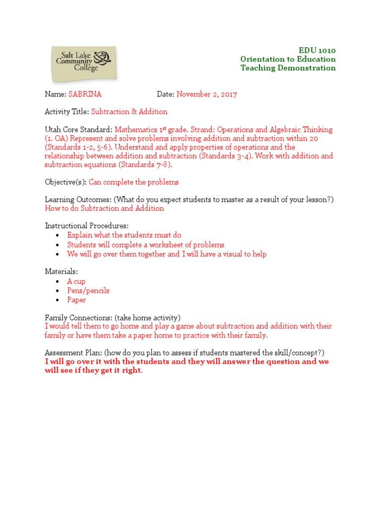 Teaching Demonstration Form | PDF