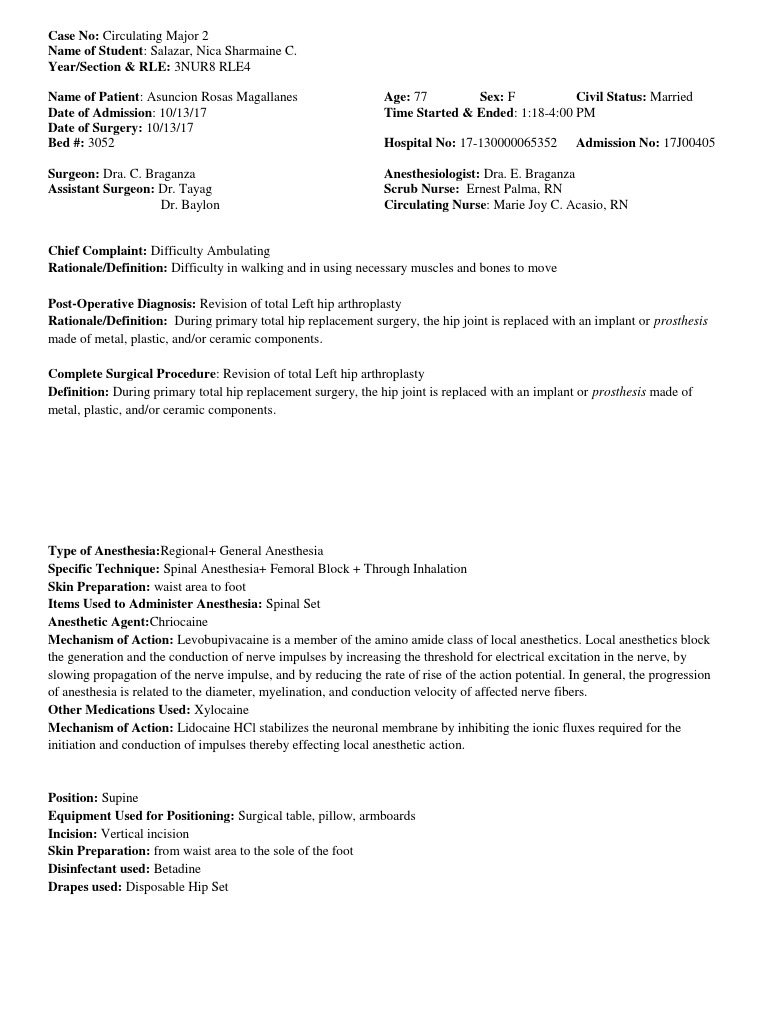 Hip Replacement Pref Card | PDF | Anesthesia | Surgery
