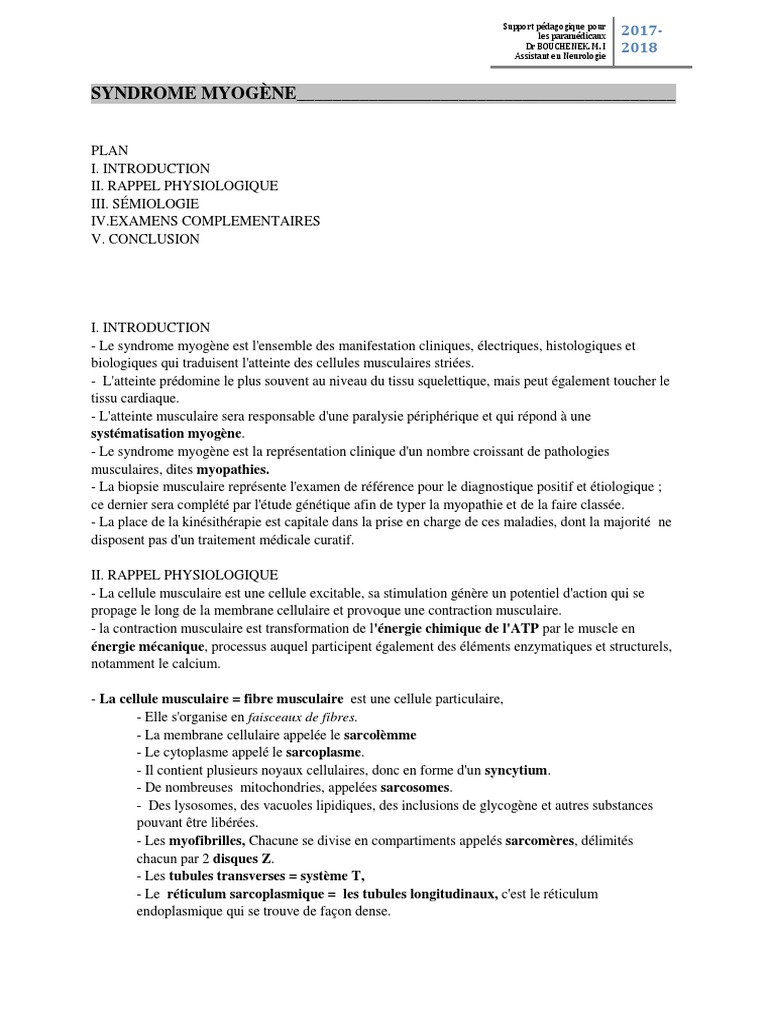 5.syndrome Myogene | PDF | Contraction du muscle | Cellule (Biologie)